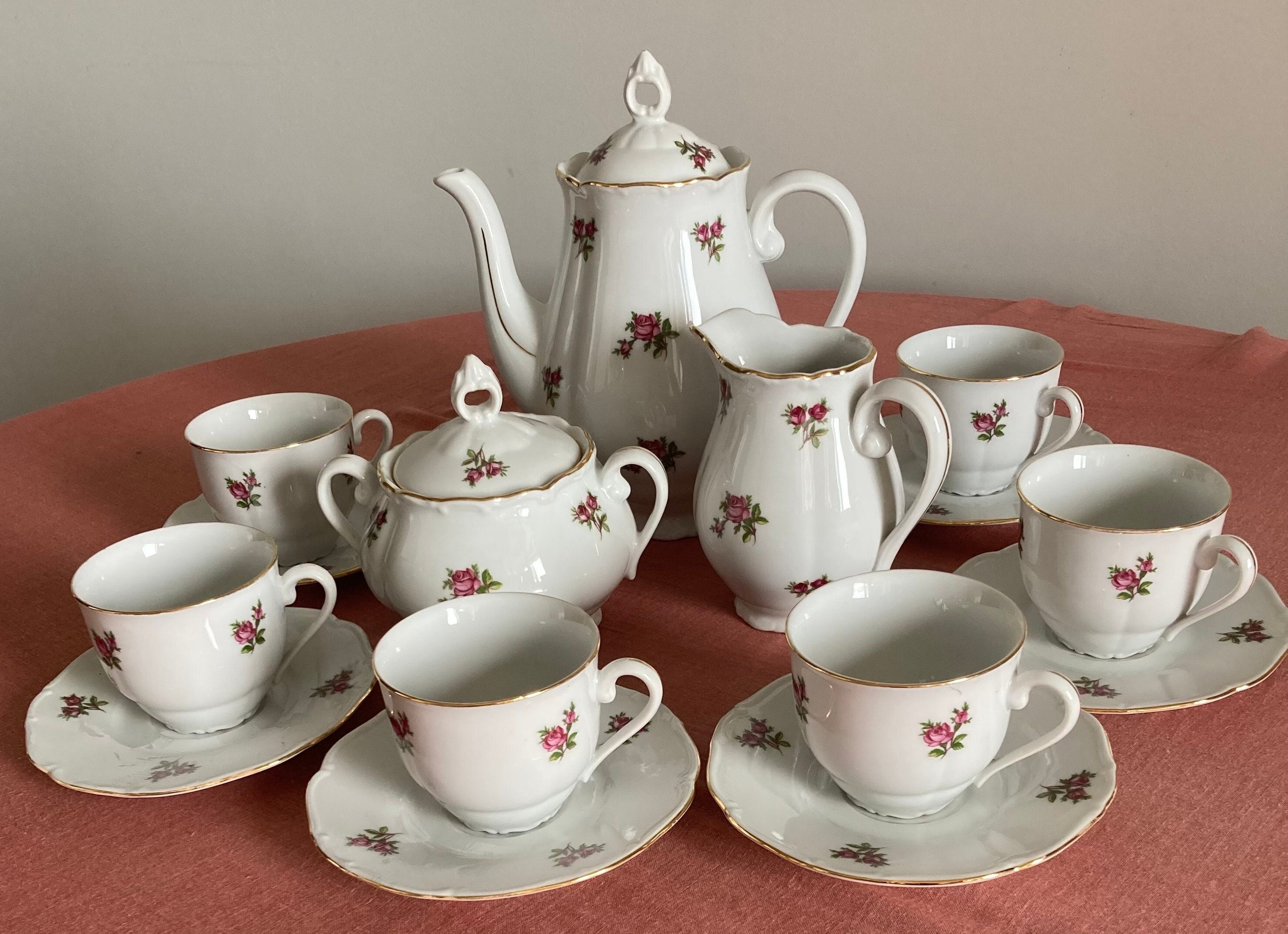 Pink Roses Coffee Set-haas & Czjzek Czechoslovakia-vintage Porcelain ...
