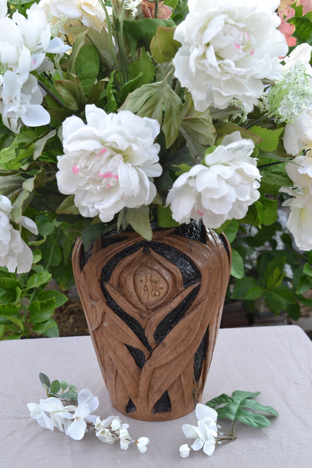 Hand-turned Carved Wood Vase - Etsy