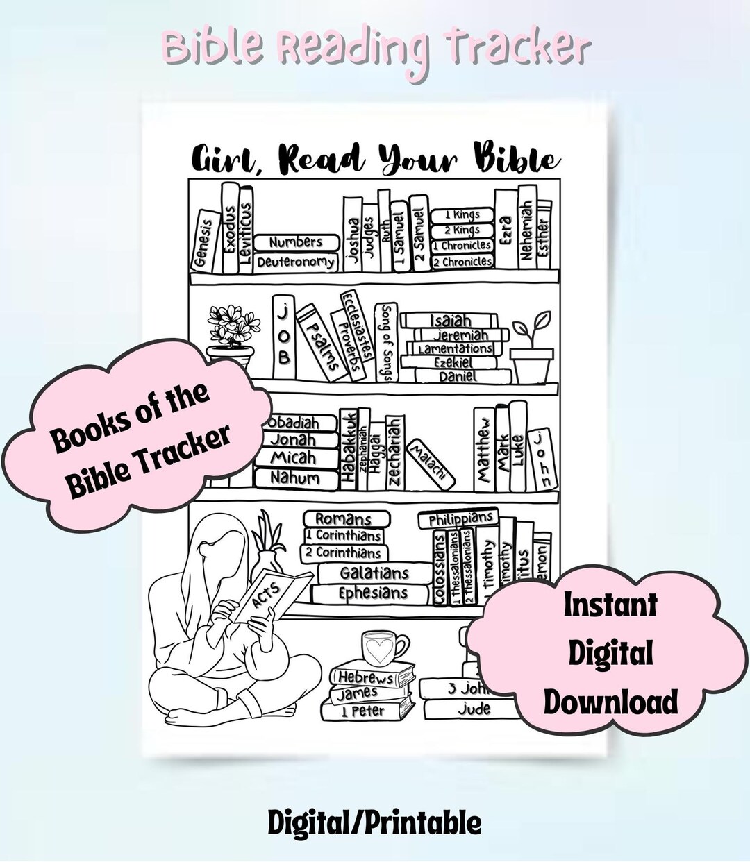 Books of the Bible Tracker Printable Book of Bible Bookshelf Coloring ...