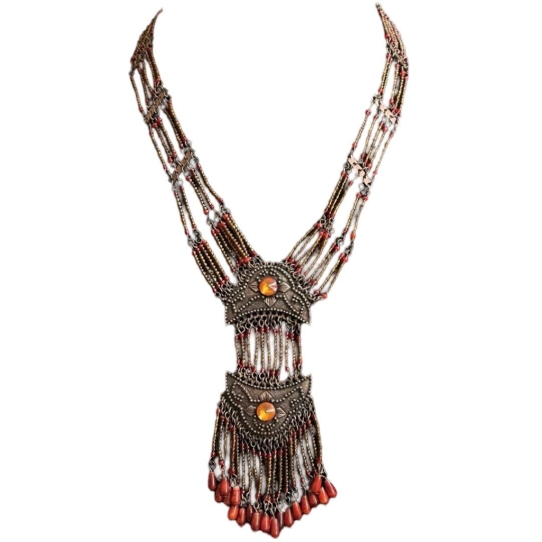 Vintage Exotic Peruvian Red & Orange Beaded Cascade Necklace - Etsy