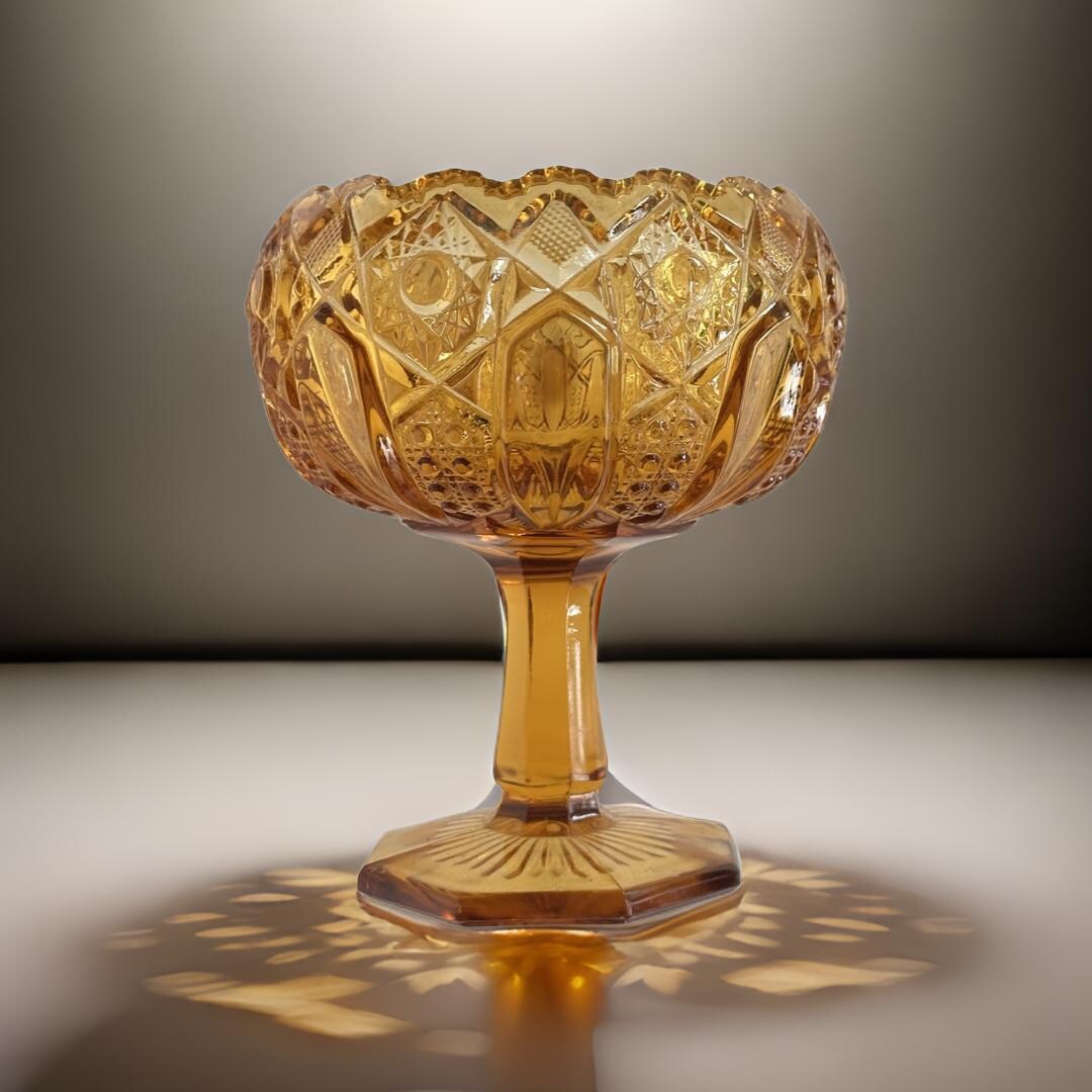 Vintage MCM L.E. Smith Dark Amber Glass Heritage Quintec Compote Stem ...