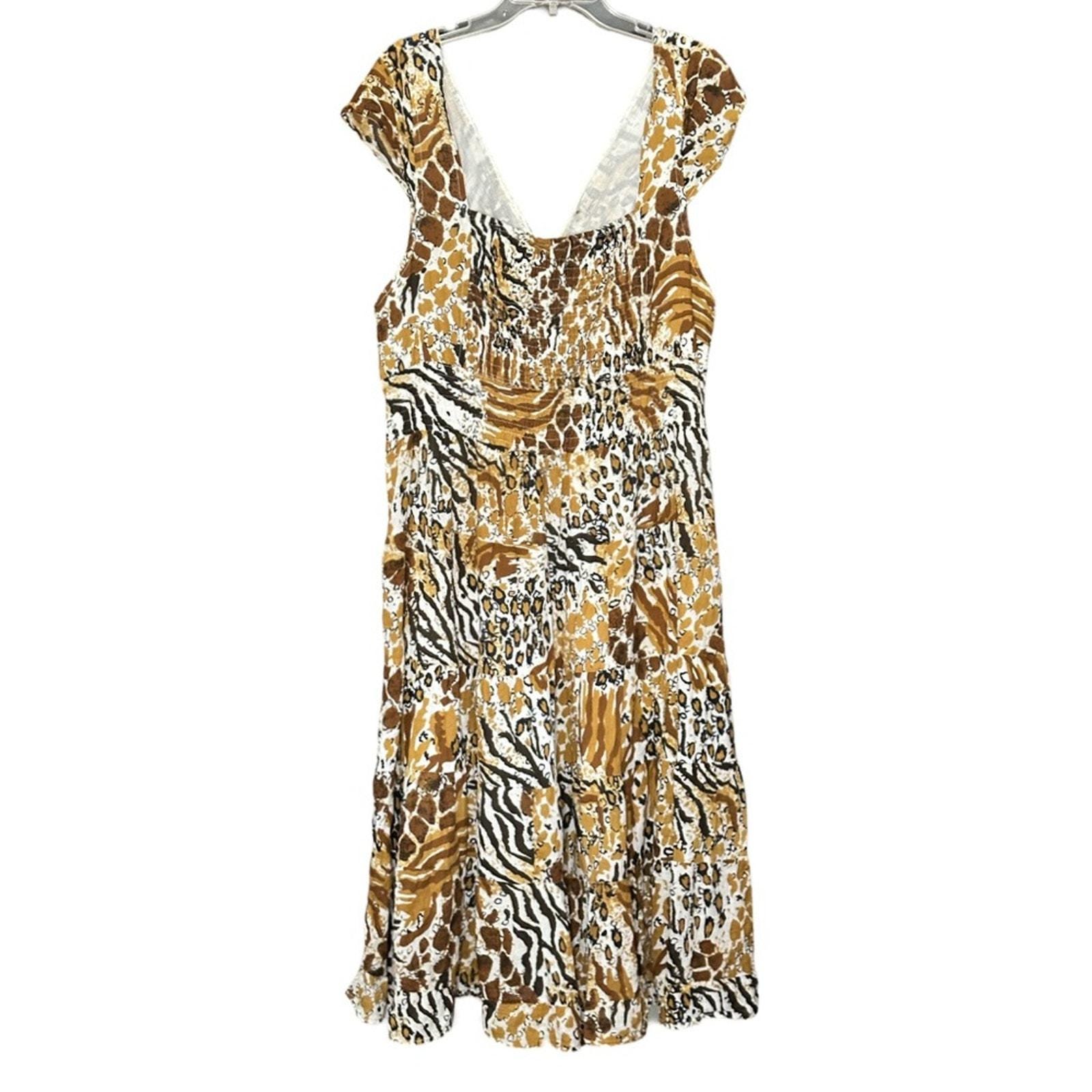 Vintage Jane Ashley Woman Leopard Print Smocked Midi Sundress - Etsy