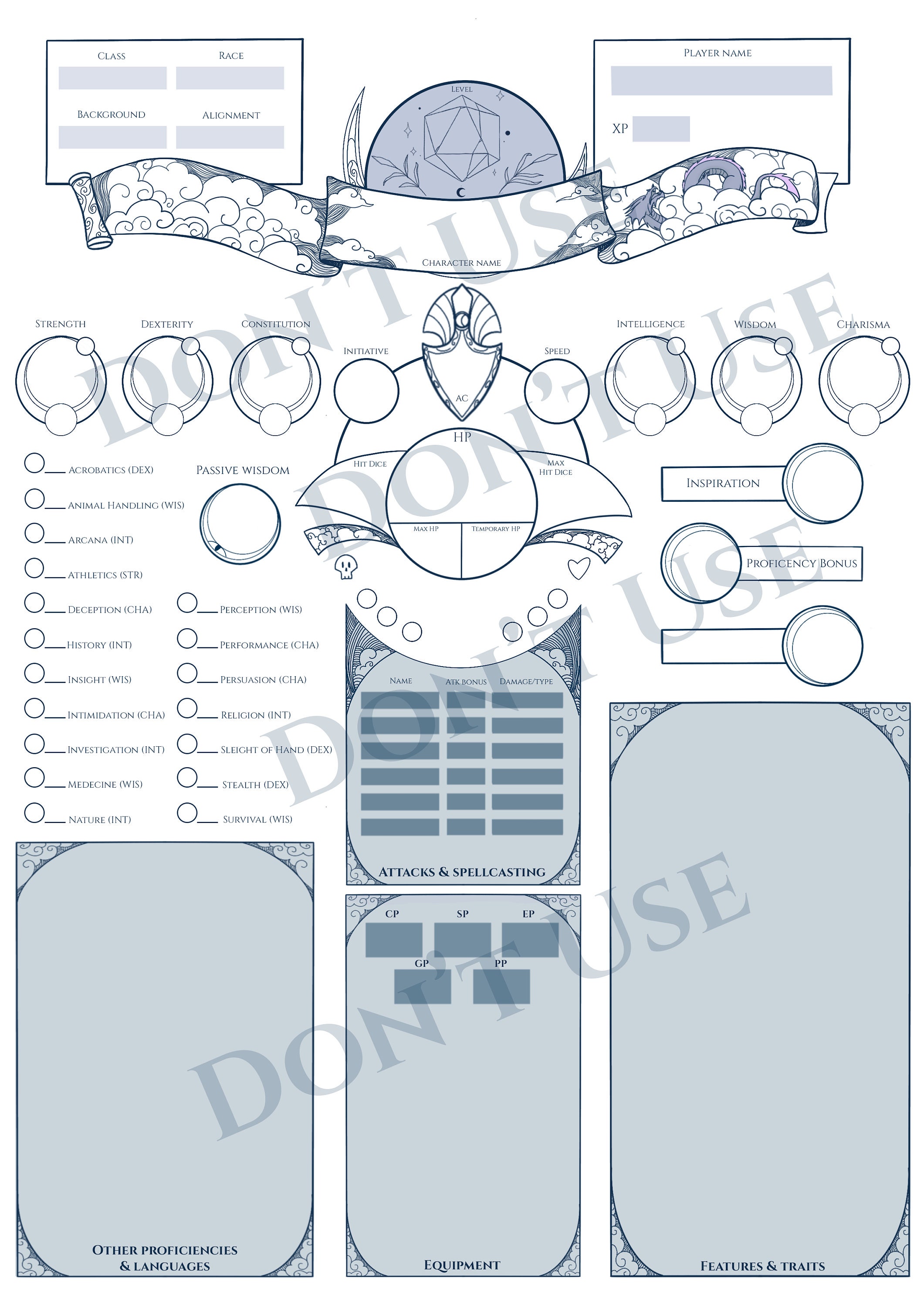 DIGITAL FILES Character Sheets for Dungeons and Dragons Dnd Fantasy ...