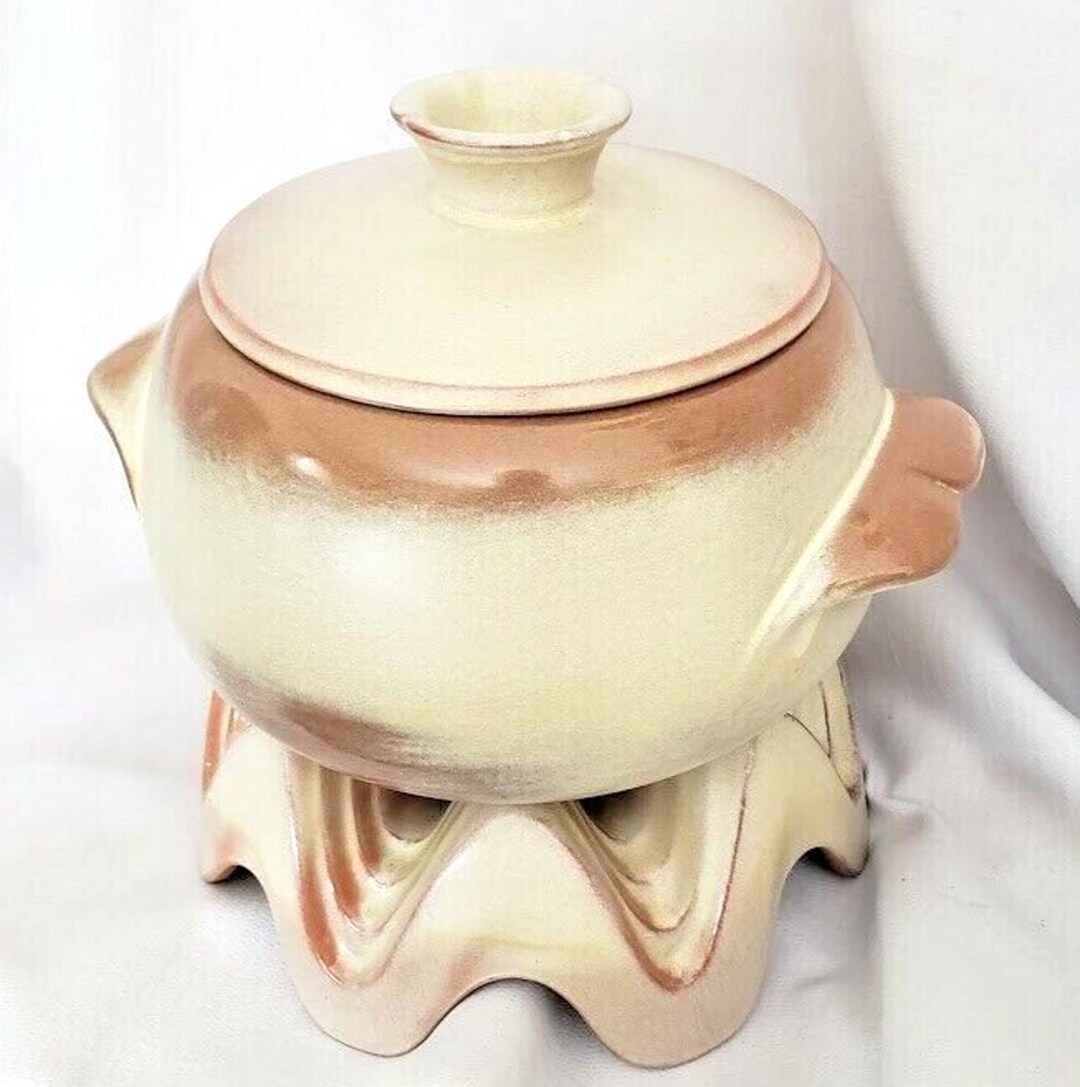 Vintage Frankoma Pot Set With Lid and Warming Plate Tan and Brown - Etsy