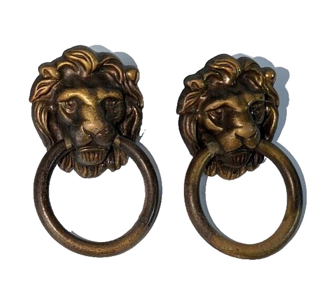 Set of 2 Large 2 X 2 1/2 Brass Lion Head Drawer Pulls W/ Hardware - Etsy