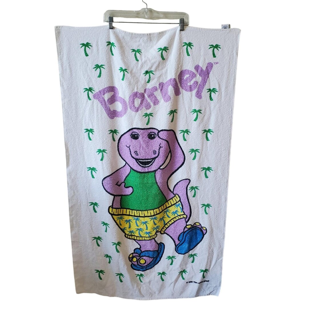 Vintage 1992 Barney Purple Dinosaur Bath Beach Towel Palms Trees on ...