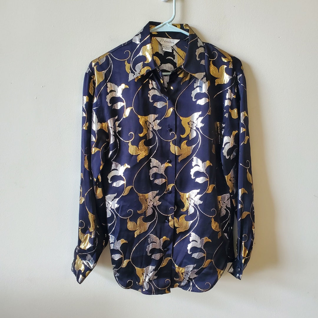 Gantos Womens Vintage Metallic Floral Silk Blouse Size Small - Etsy