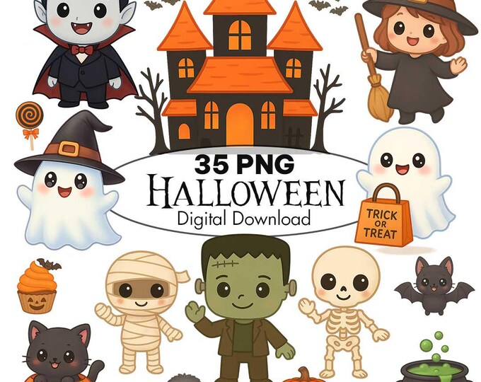 Kawaii Halloween Clipart | 100 Cute Halloween Graphics | Scary Monster ...