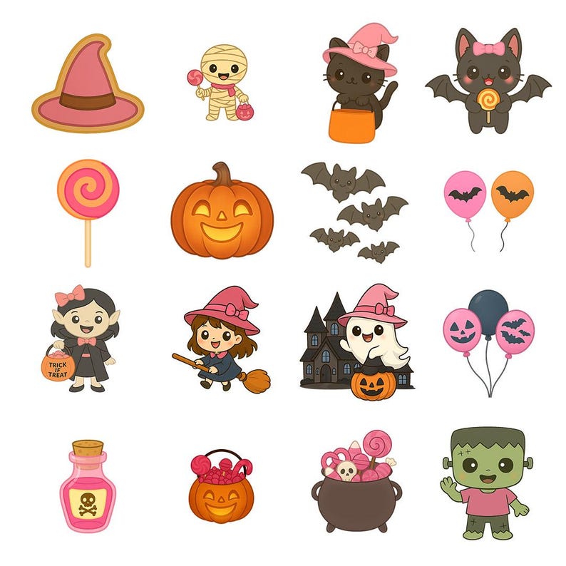 96 Halloween Clipart | Kawaii Ghost, Witch, Vampire (PNG Digital ...
