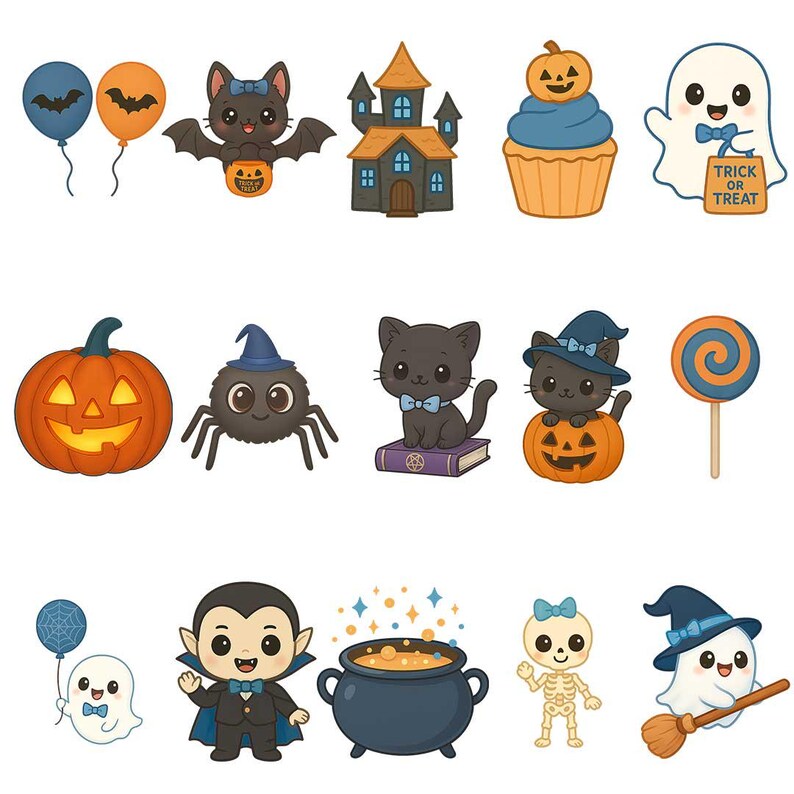 96 Halloween Clipart | Kawaii Ghost, Witch, Vampire (PNG Digital ...