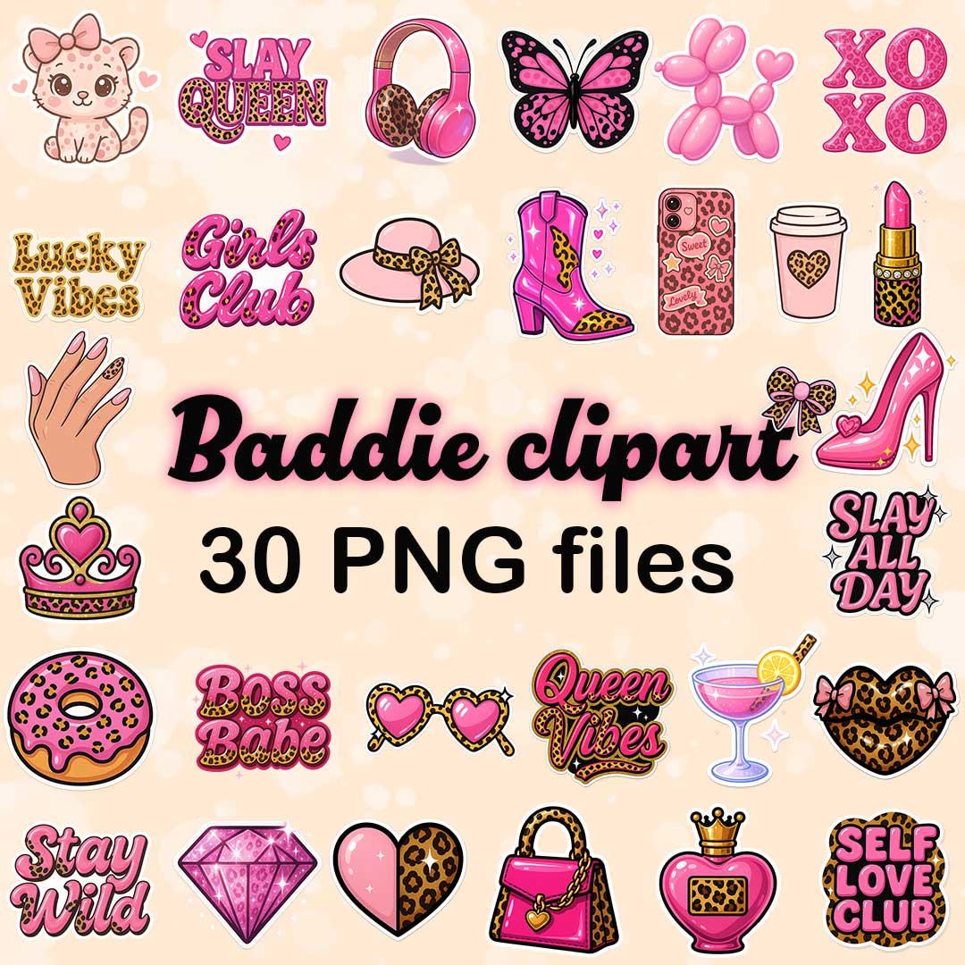 Pink Baddie Clipart Pack | Girly PNG Graphics (instant Download) - Etsy