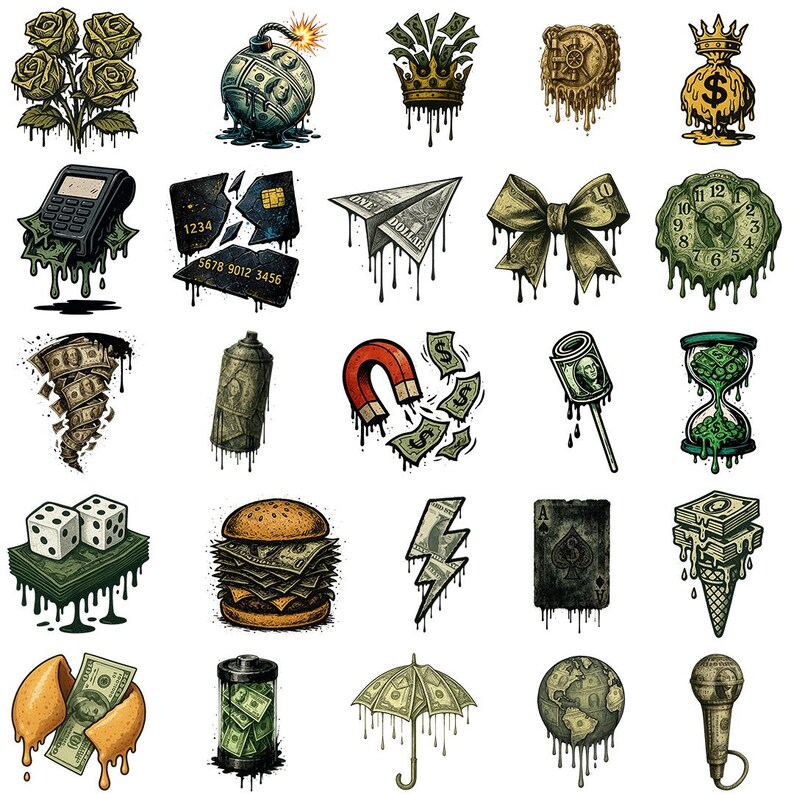 Grunge Money Clipart | 50 PNG Illustrations (digital Download) - Etsy