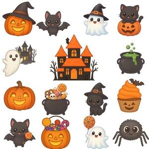 96 Halloween Clipart | Kawaii Ghost, Witch, Vampire (PNG Digital ...