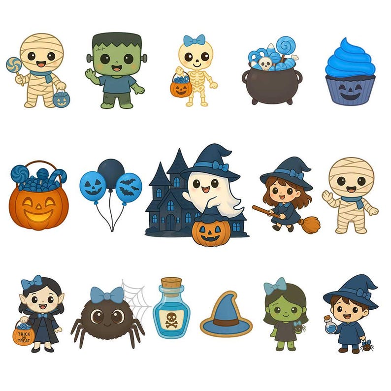 96 Halloween Clipart | Kawaii Ghost, Witch, Vampire (PNG Digital ...