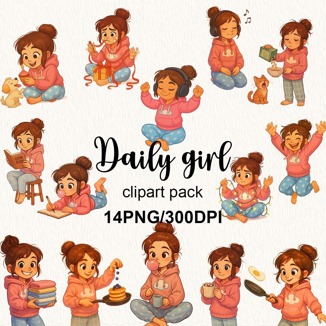 Cozy Girl Clipart Pack: Lifestyle Illustrations, Planner Stickers ...