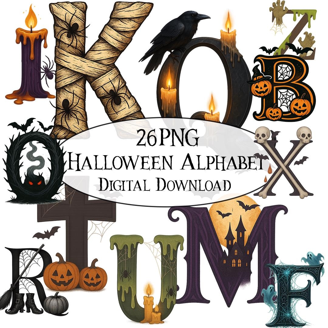 Halloween Alphabet Clipart: Spooky Gothic Letters (PNG Digital Download ...