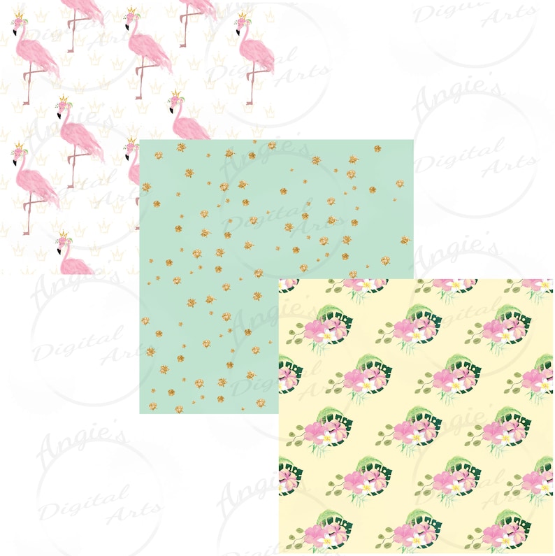 Flamingo Digital Paper Pink Green Mint White Flowers Printable - Etsy