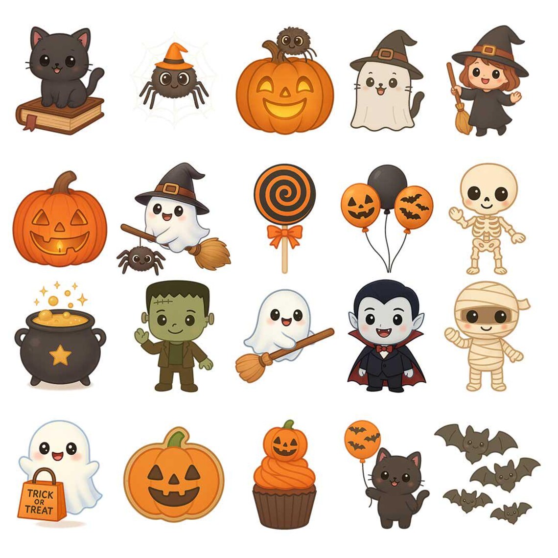 96 Halloween Clipart | Kawaii Ghost, Witch, Vampire (PNG Digital ...