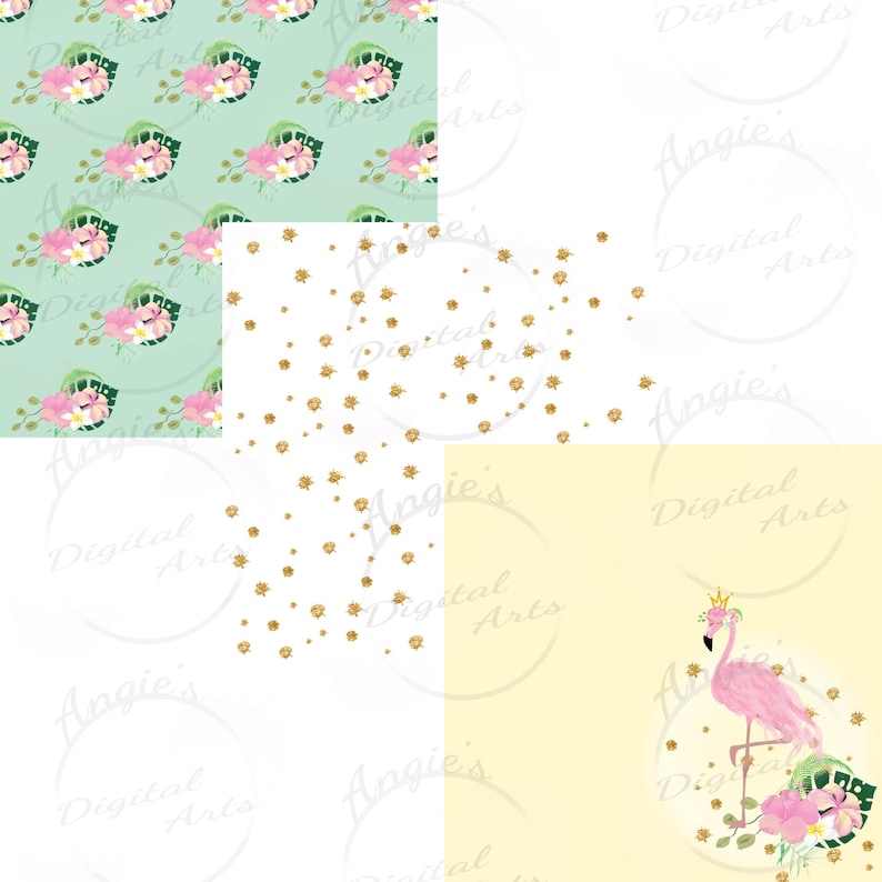 Flamingo Digital Paper Pink Green Mint White Flowers Printable - Etsy