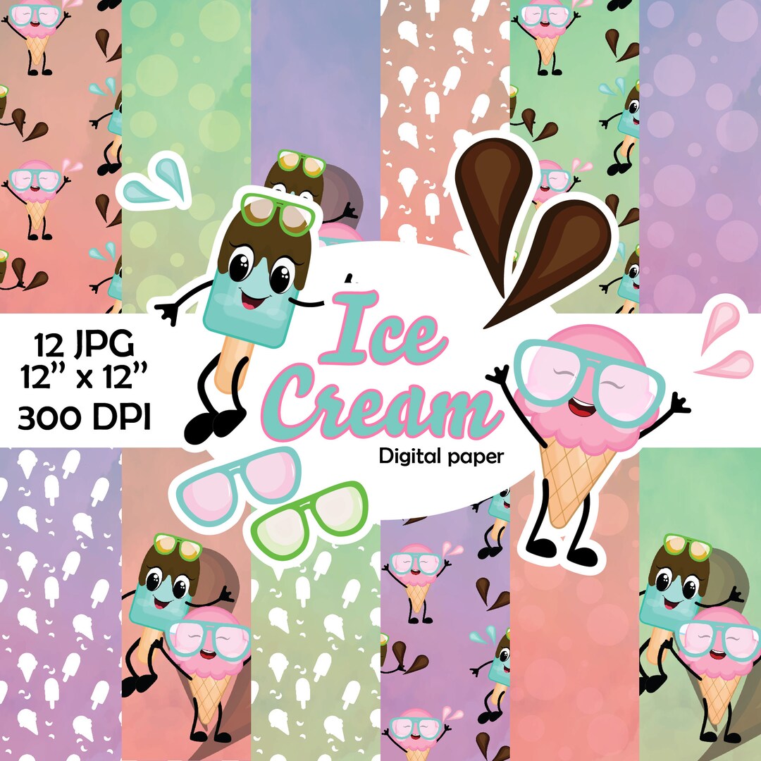 Ice Cream Digital Paper Summer Digital Paper Scrapbook Printable ...