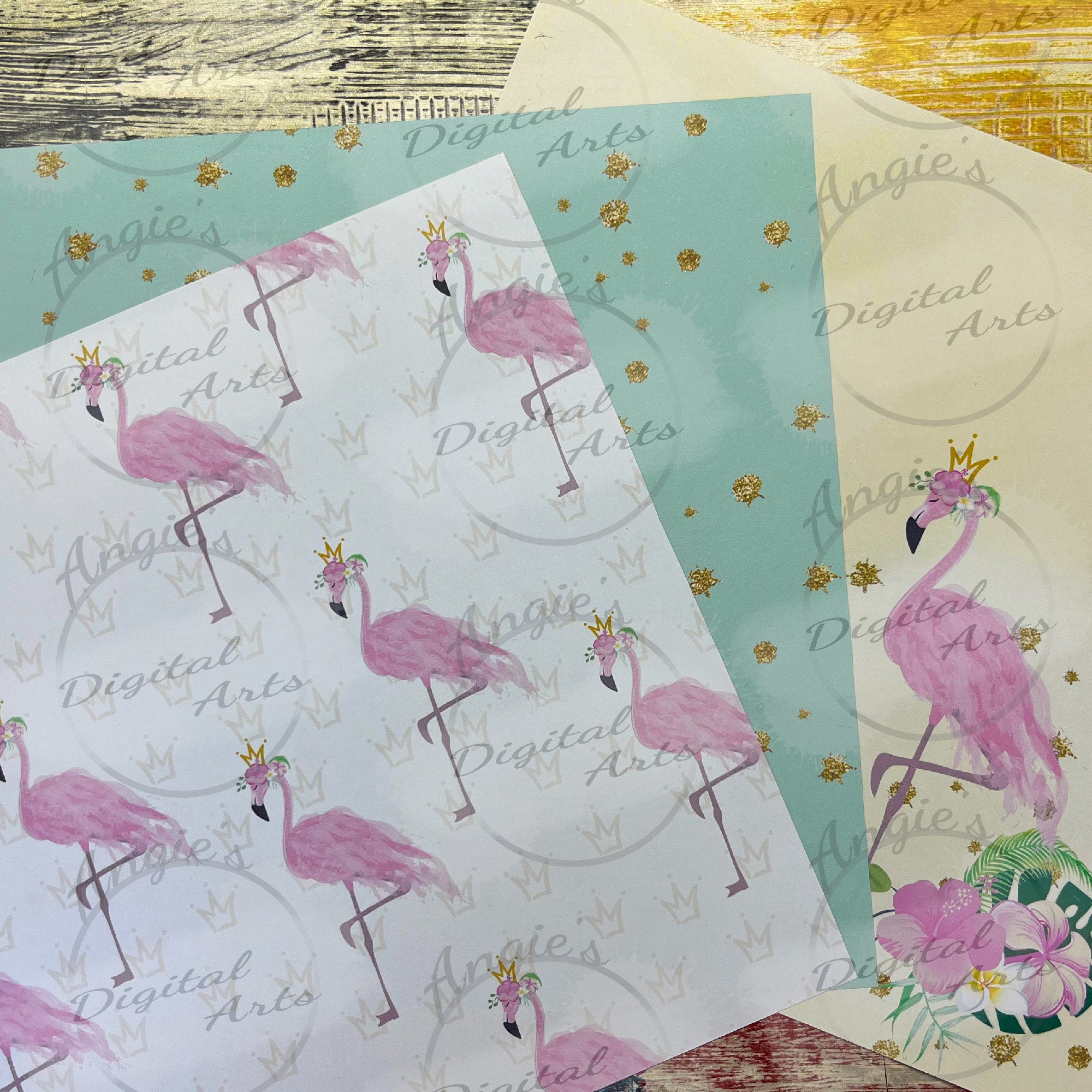 Flamingo Digital Paper Pink Green Mint White Flowers Printable - Etsy
