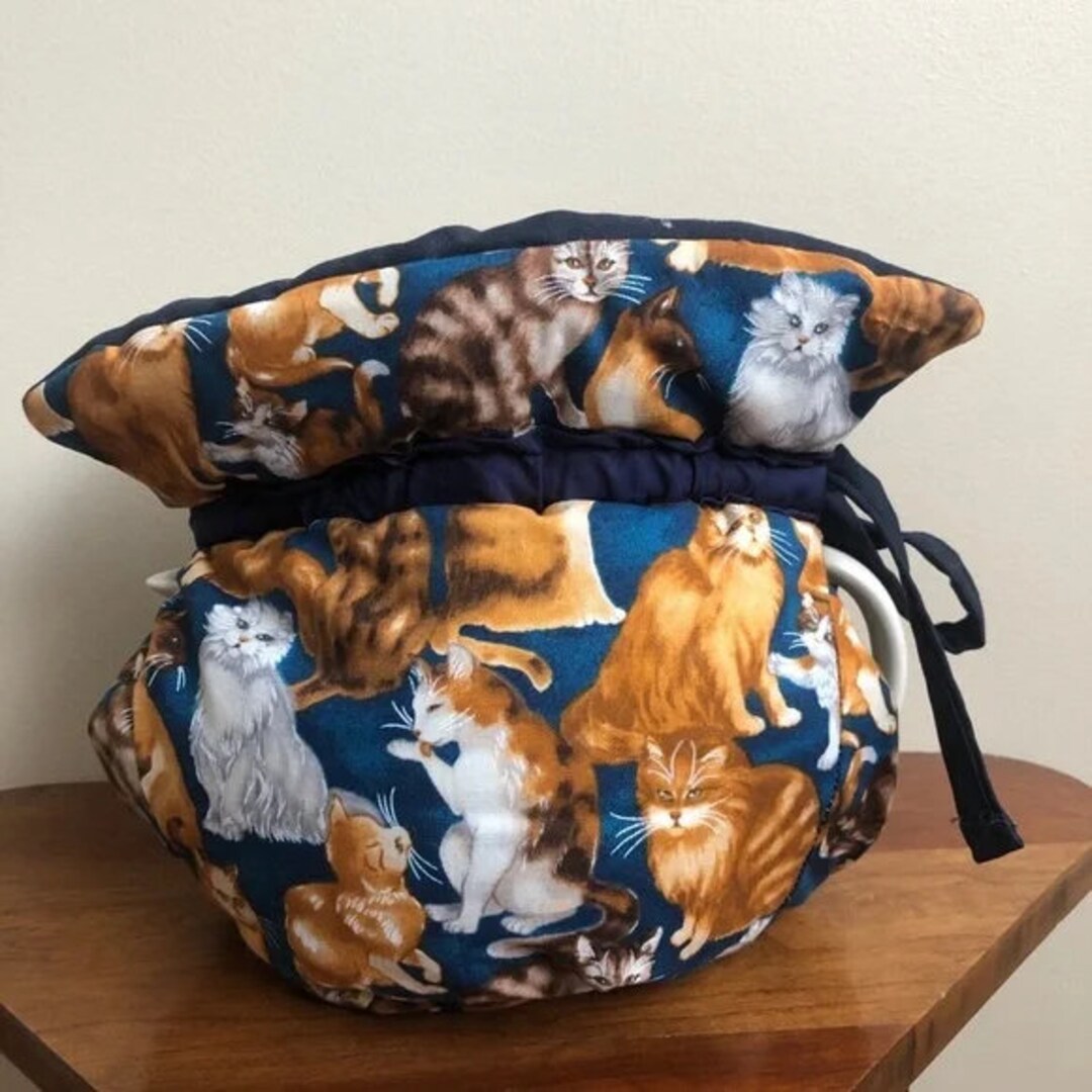 Quilted Fabric Tea Cozy, Cat Pattern Tea Pot Cover, Handmade Tea ...