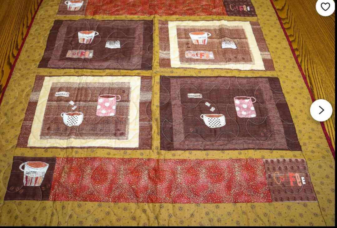 Small Coffee and Tea Theme Quilt | Handmade Quilt Lap Blanket or Table ...