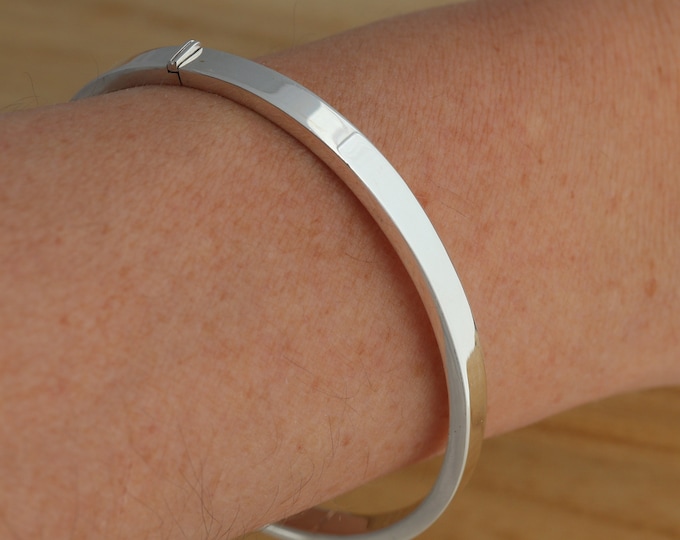 Silver Hinged Bangle Bracelet, Polished Open Bangle, Unique Bracelet, Sterling Silver Easy ...