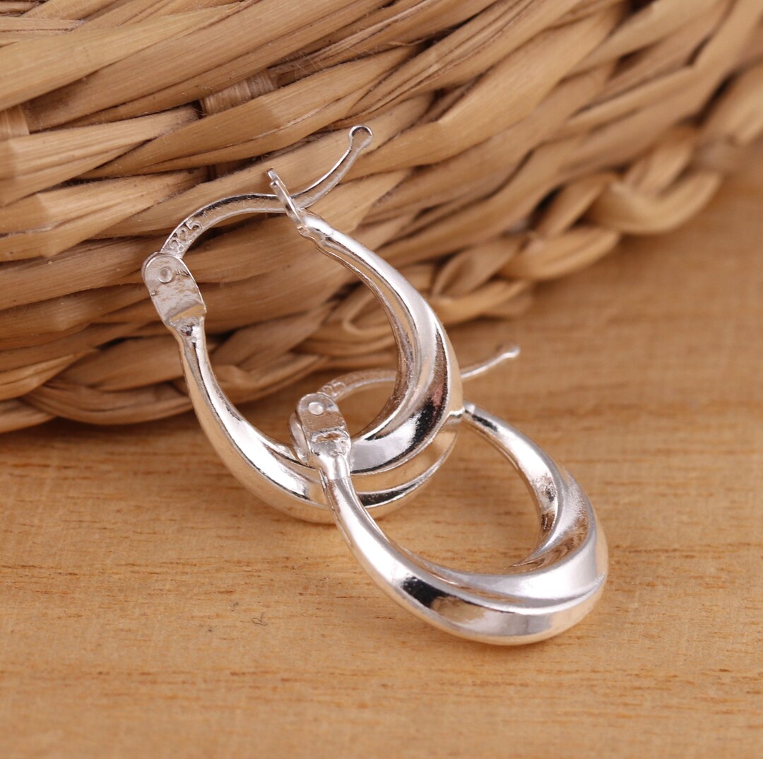 925 Sterling Silver Twisted Creole Hoop Earrings 13mm X 18mm Gift Boxed ...