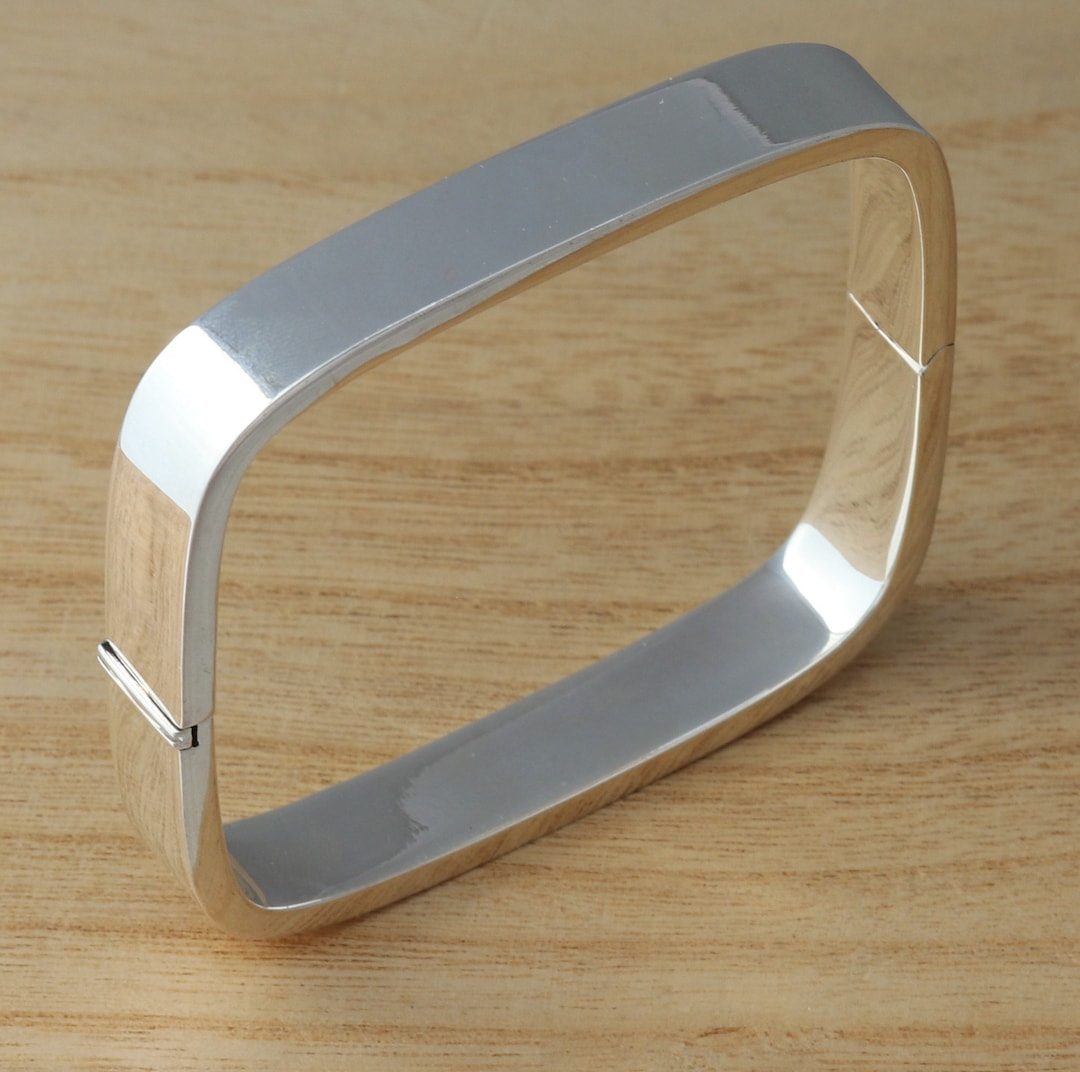 Solid 925 Sterling Silver Square Bangle Bracelet Plain 9mm Heavy UK ...