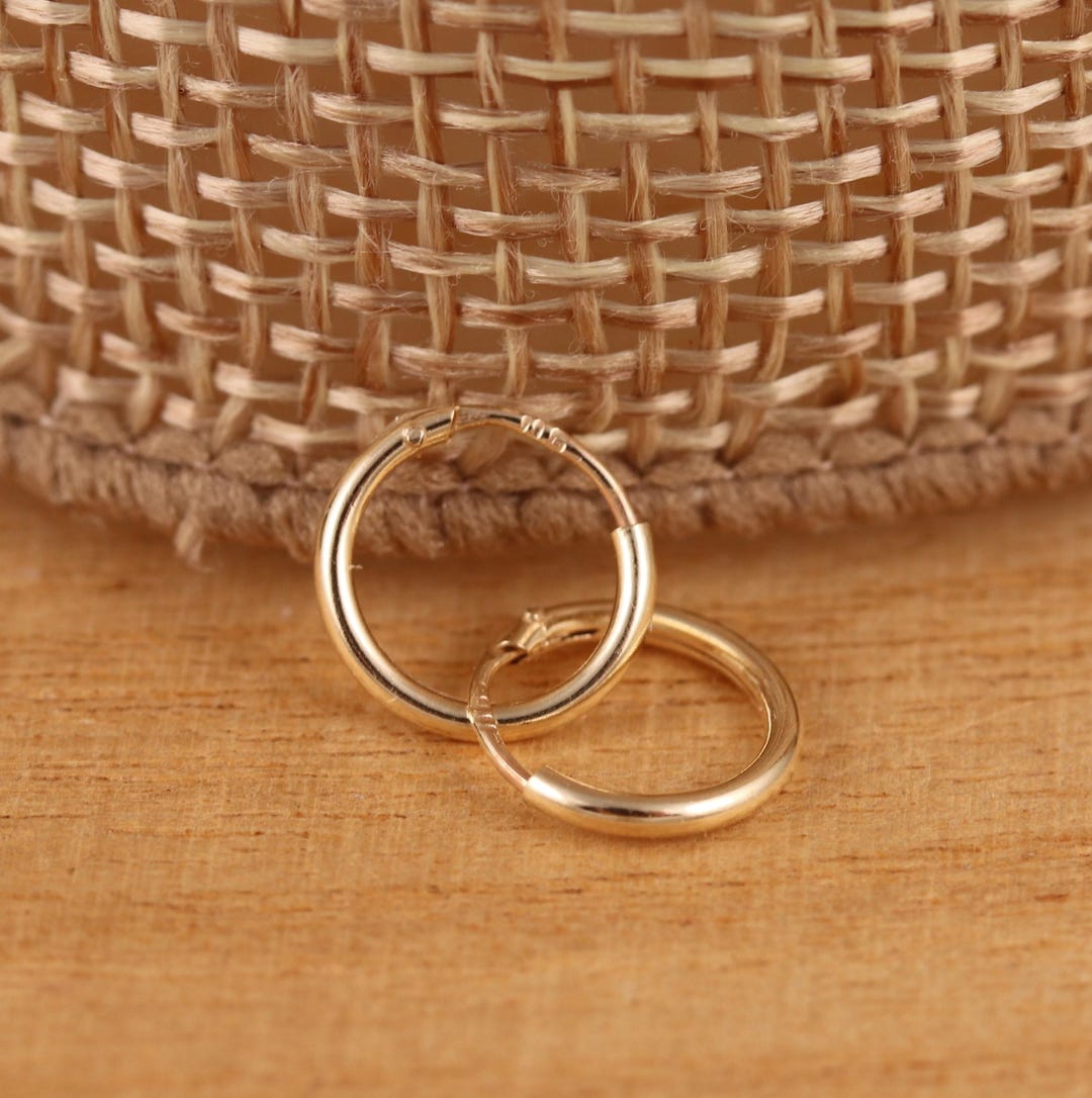 9ct Yellow Gold Small 8mm Sleeper Hinged Hoop Earrings a Pair or Single ...