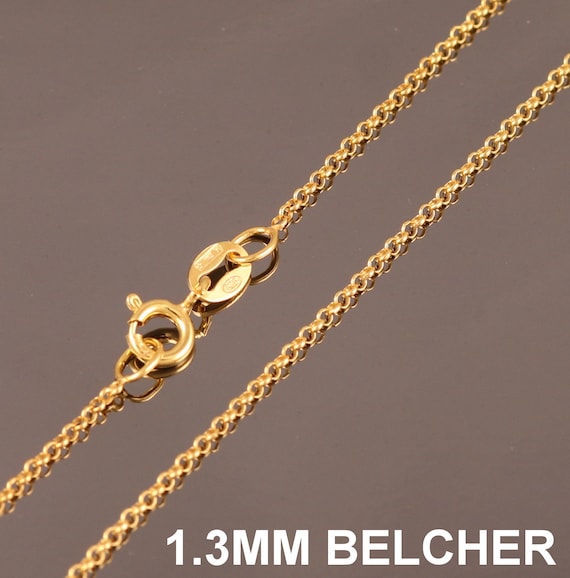 Yellow Gold Plated on Solid 925 Sterling Silver 1.3mm BELCHER ROLO Chain 16 18 20 22 24 26 28 30 Inches Etsy