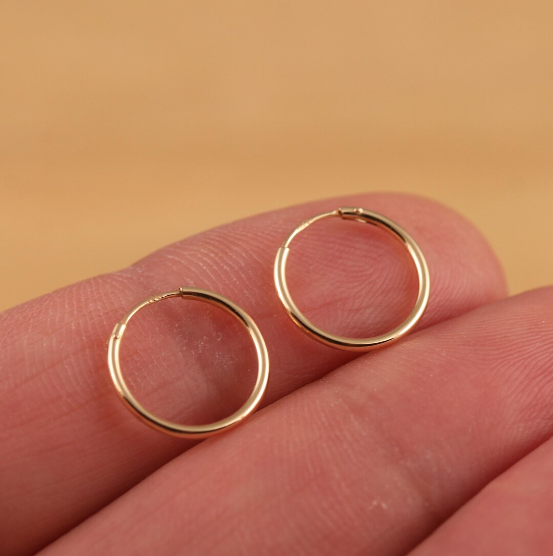 9ct Yellow Gold Plain 12mm Hoop Sleeper Hinged Hoop Earrings a Pair or ...