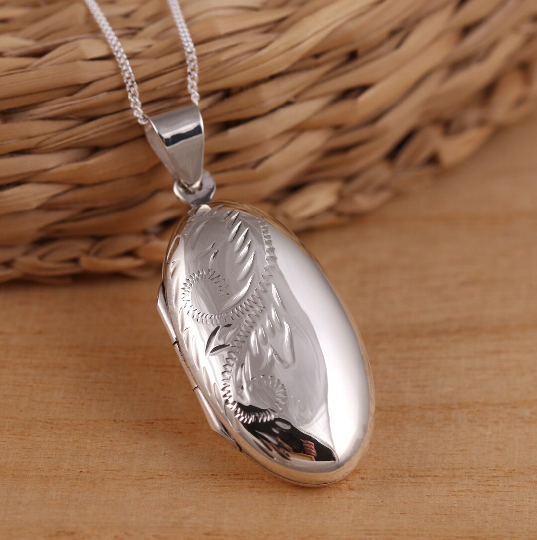925 Sterling Silver Engraved Oval Photo Locket Necklace - Gift Boxed - Etsy