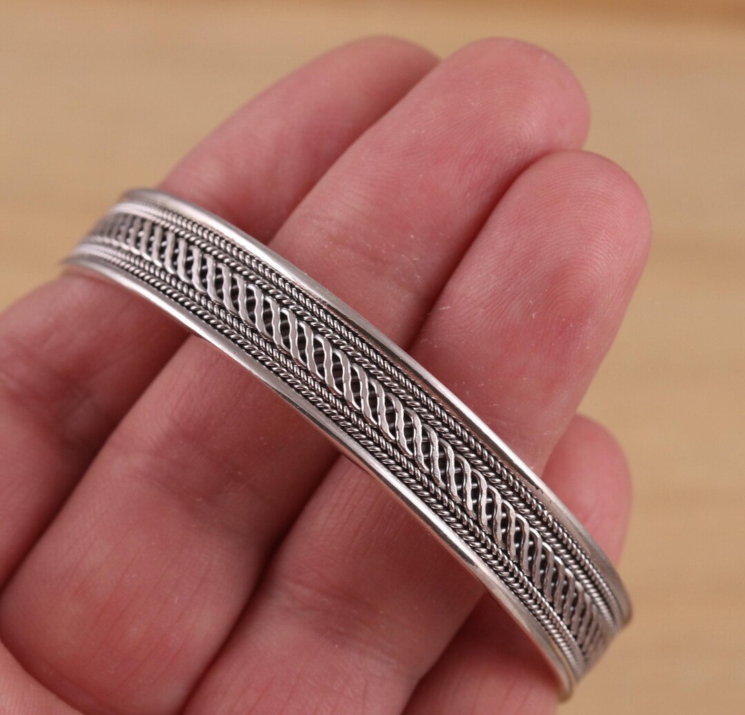 Solid 925 Sterling Silver Open Cuff Heavy Celtic Bangle Bracelet UK ...