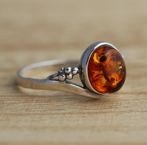Cognac Baltic Amber 925 Sterling Silver Ring Genuine Amber - Etsy