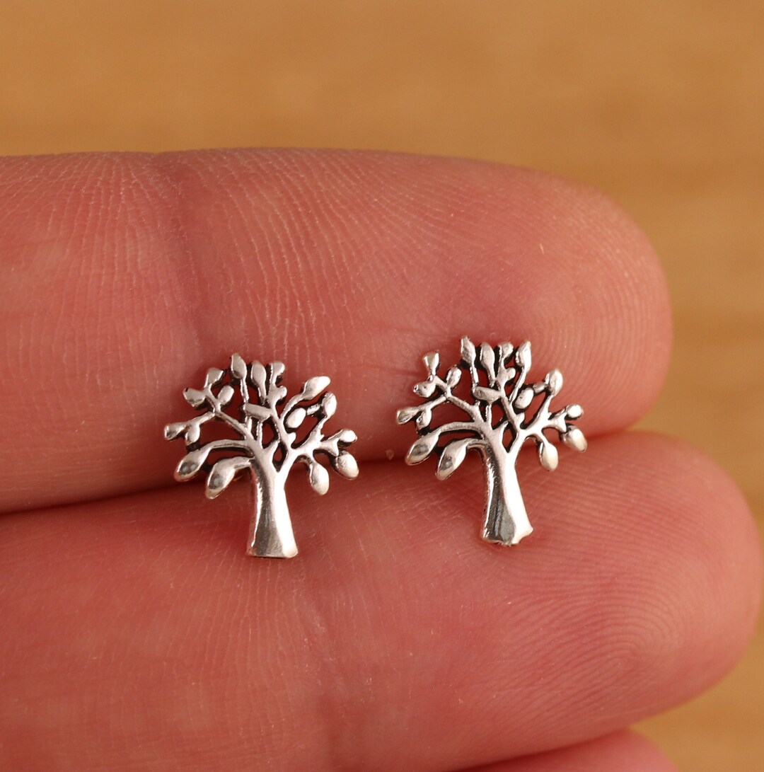Solid 925 Sterling Silver Tree of Life Stud Earrings Gift Boxed - Etsy