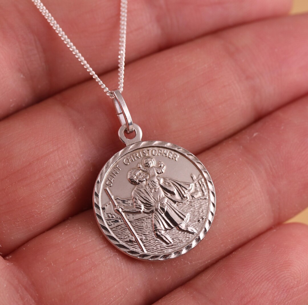 Collier pendentif Saint-Christophe rond 20 mm en argent sterling 925 ...