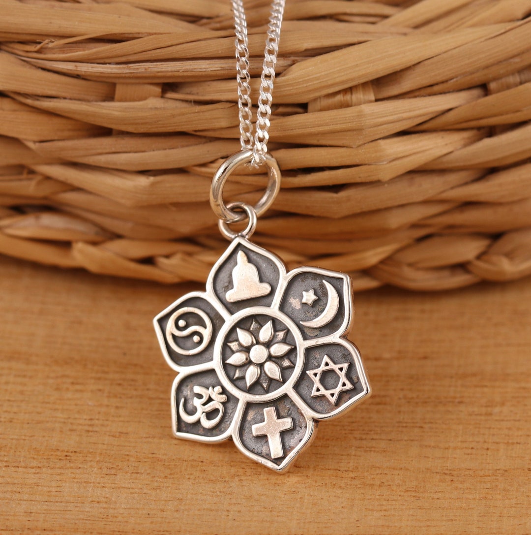 Solid 925 Sterling Silver Coexist Symbol Lotus Pendant Necklace Chain ...