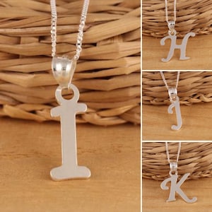 925 Sterling Silver Large Letter Initial Pendant Charm Necklace Various ...