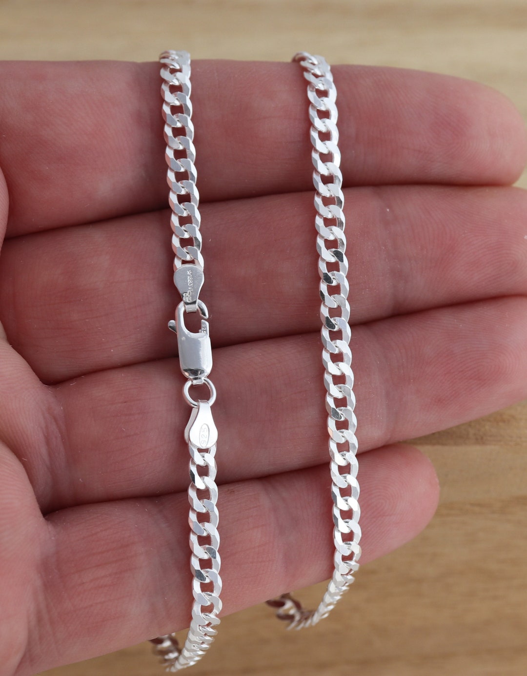 Solid 925 Sterling Silver 4mm Curb Chain Necklace UK Hallmarked Various ...