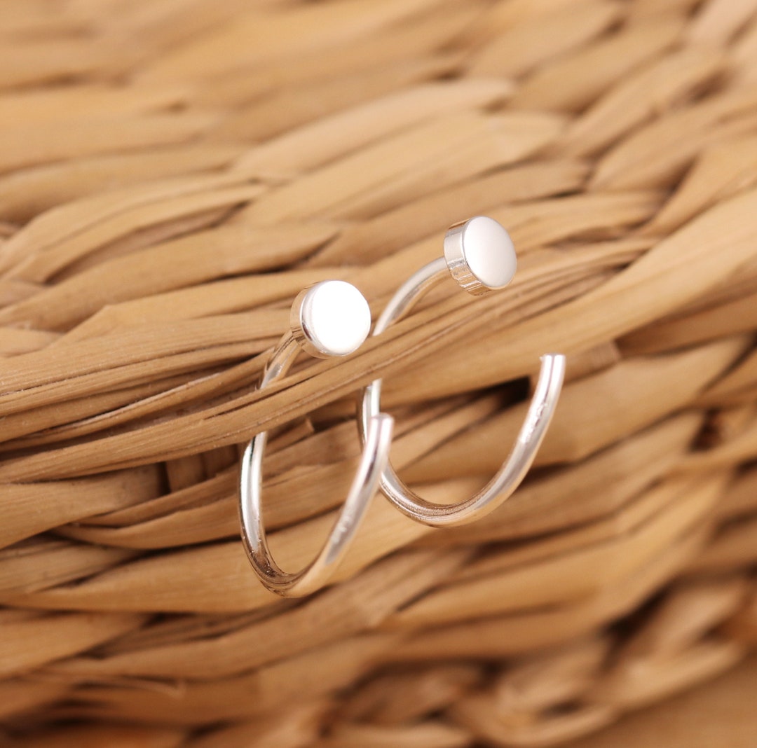 Solid 925 Sterling Silver Open Hoop Pull Through Hoops With Circle Dot ...