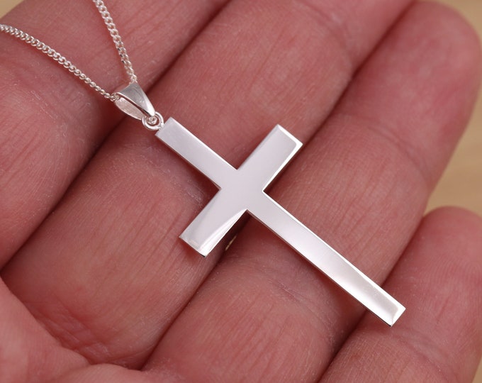 925 Sterling Silver Plain Cross Crucifix Pendant Curb Chain 16- 30 ...