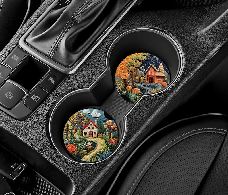 Car Coasters, Embroidered Cottage Coasters, Set of 2 Car Coasters ...