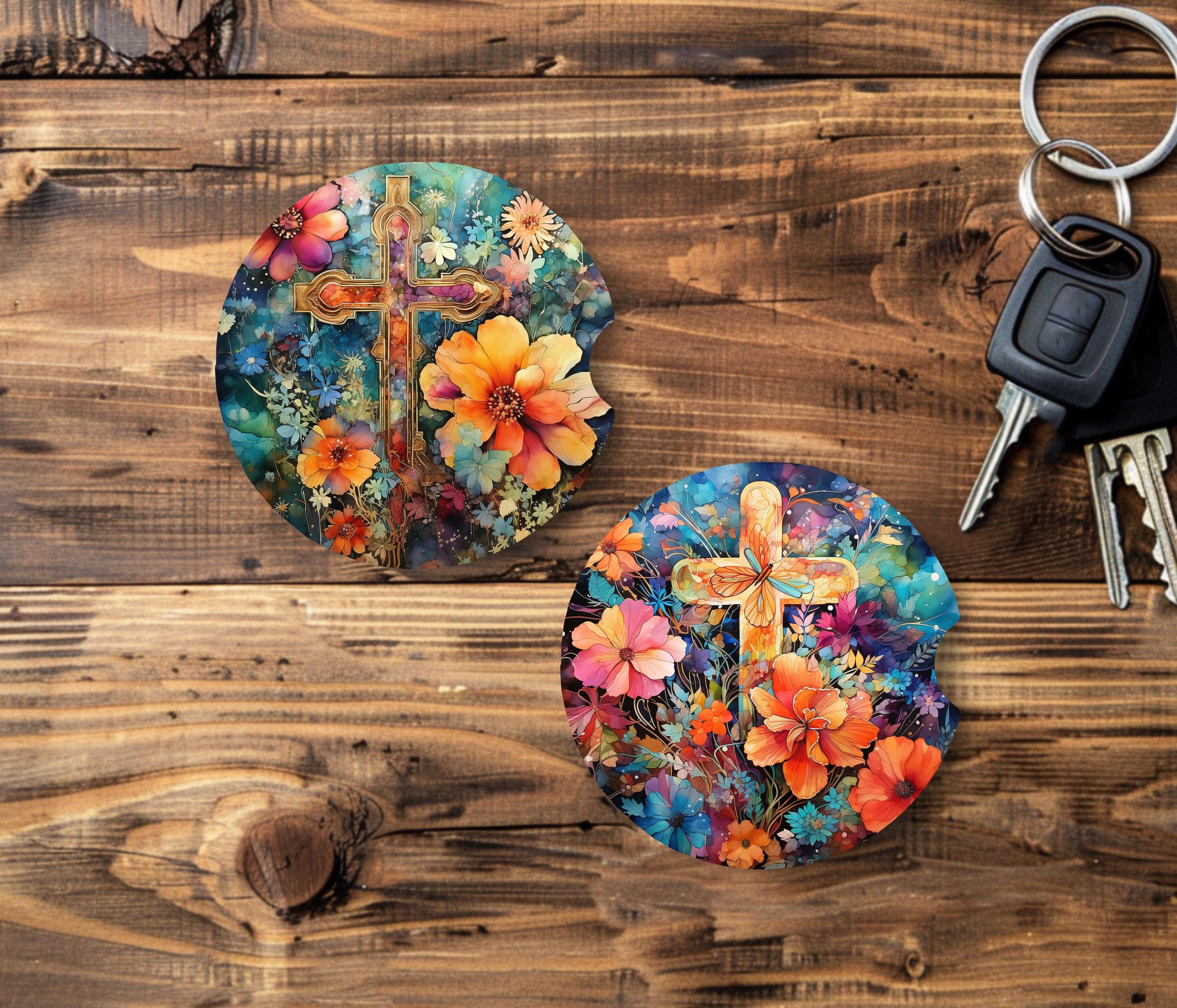 Car Coasters, Cute Car Coasters, Set of 2 Car Coasters, Cross and ...