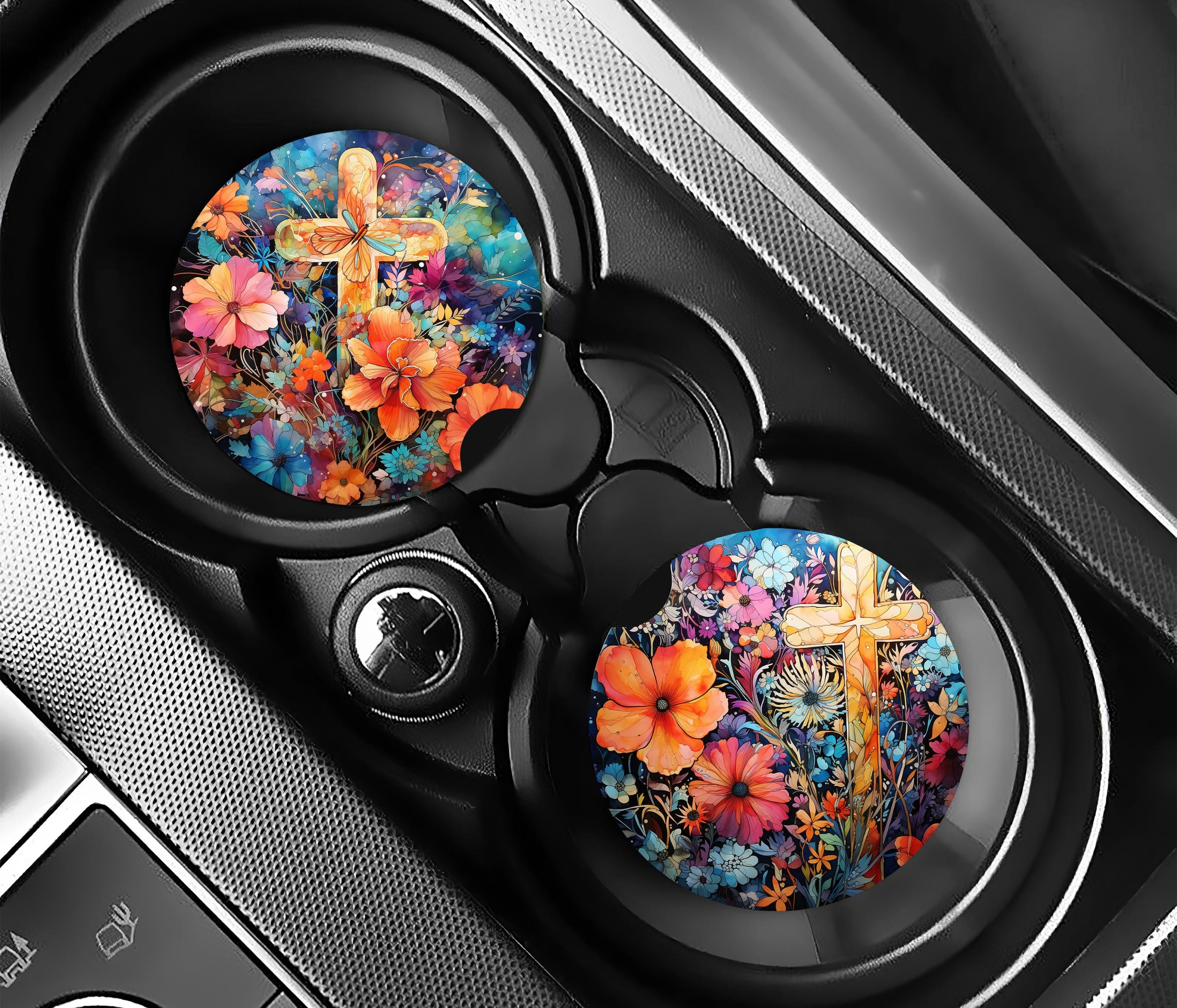 Car Coasters, Cute Car Coasters, Set of 2 Car Coasters, Cross and ...