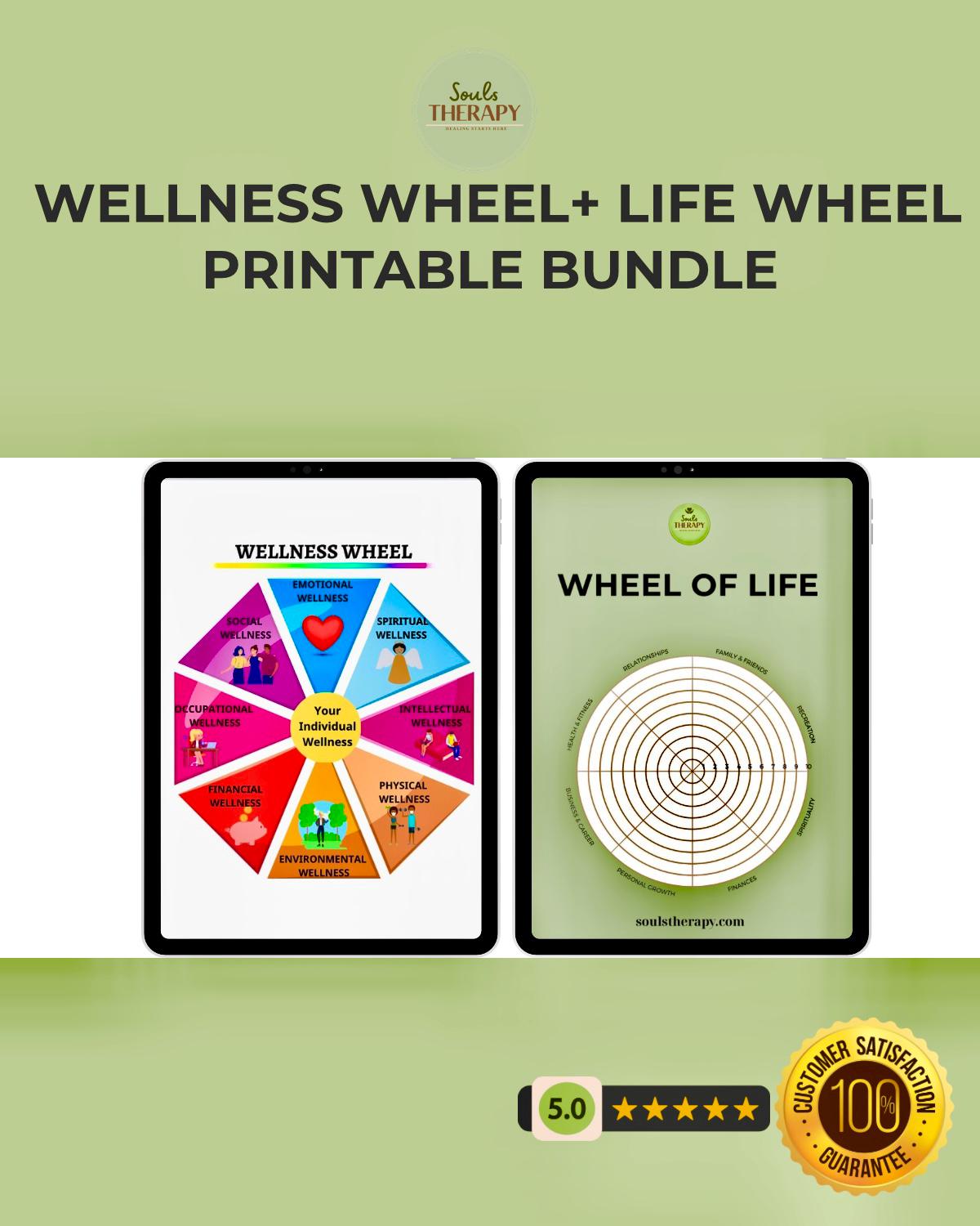Wellness and Life Wheel Worksheet Bundle – Printable PDF, Self ...
