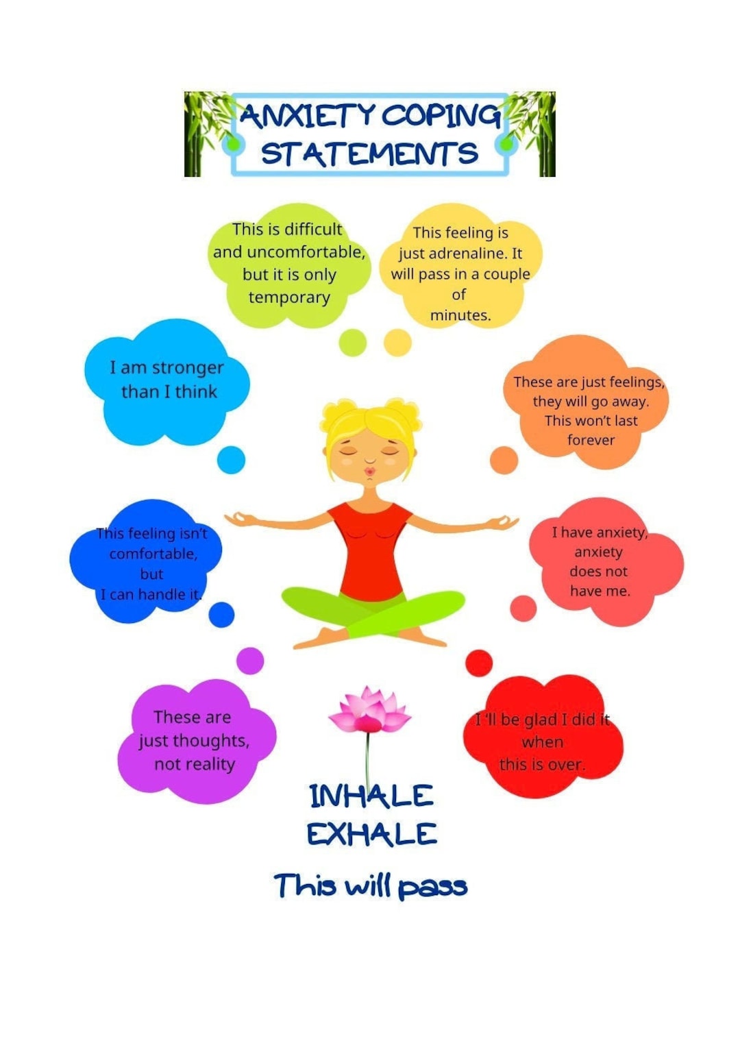 Anxiety Coping Statements, Anxiety Help Management Mental Health Print ...