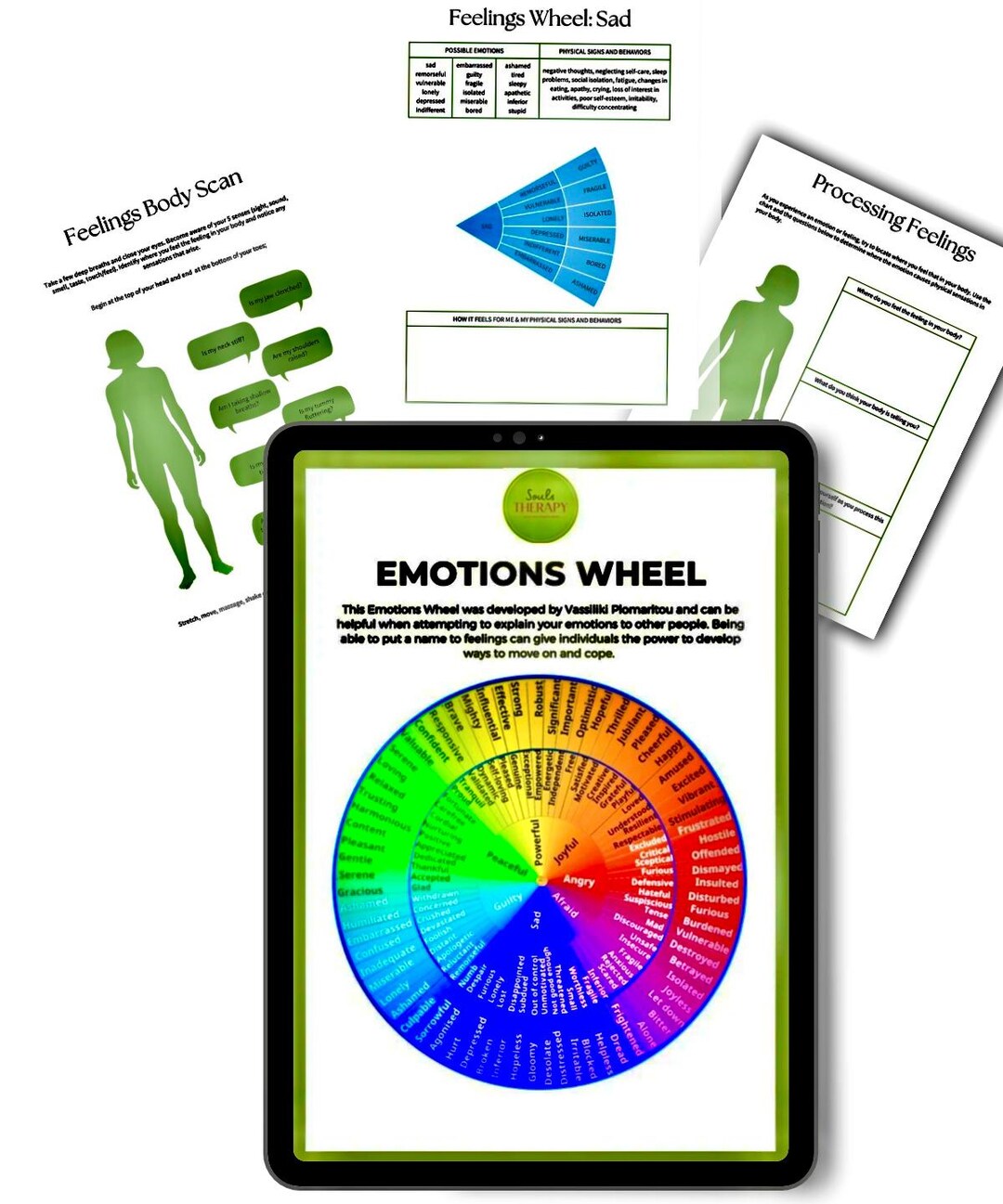 Emotions Wheel Workbook, Printable Worksheets, Therapy and Emotional ...