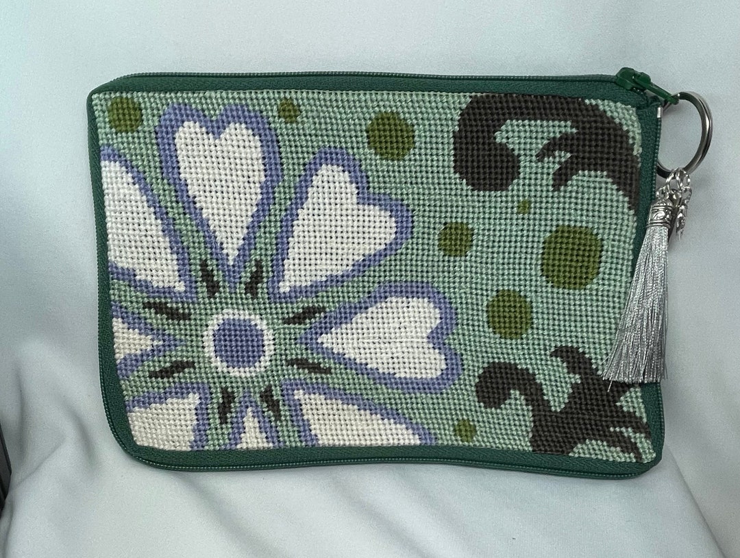 Needlepoint Cosmetic Bag: Handmade Floral Purse With Silver Tassel - Etsy